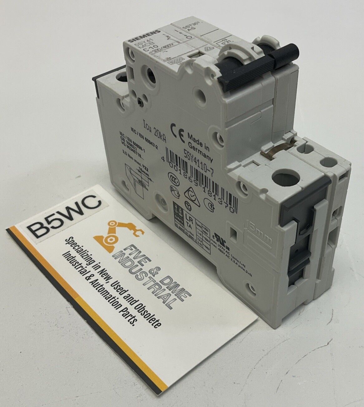 Siemens 5SY4110-7 MCB Circuit Breaker 10-Amp with 5ST3010 Auxiliary Sw | Five and Dime ...
