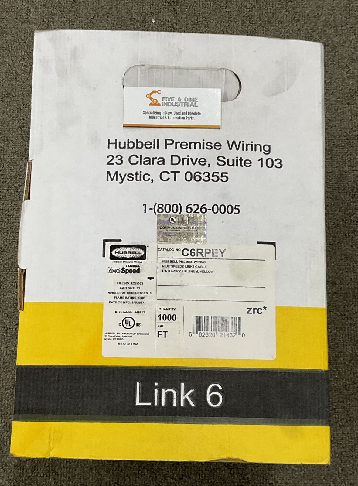 Hubbell NextSpeed C6RPEY 1000 Ft. Yellow Plenum CAT6 Cable / Wire 4-Pa ...